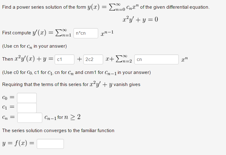Solved Find a power series solution of the formk y (x) = | Chegg.com