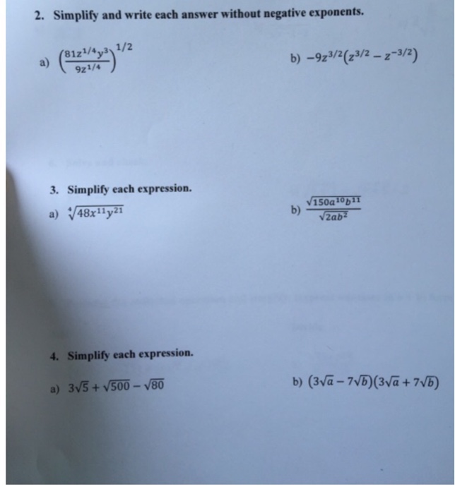 Solved Simplify and write each answer without negative | Chegg.com