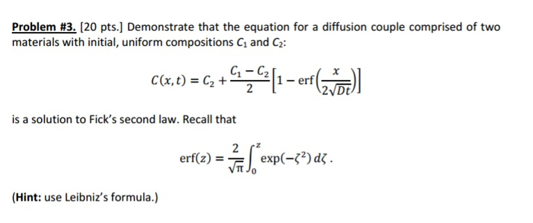 Solved Demonstrate that the equation for a diffusion couple | Chegg.com
