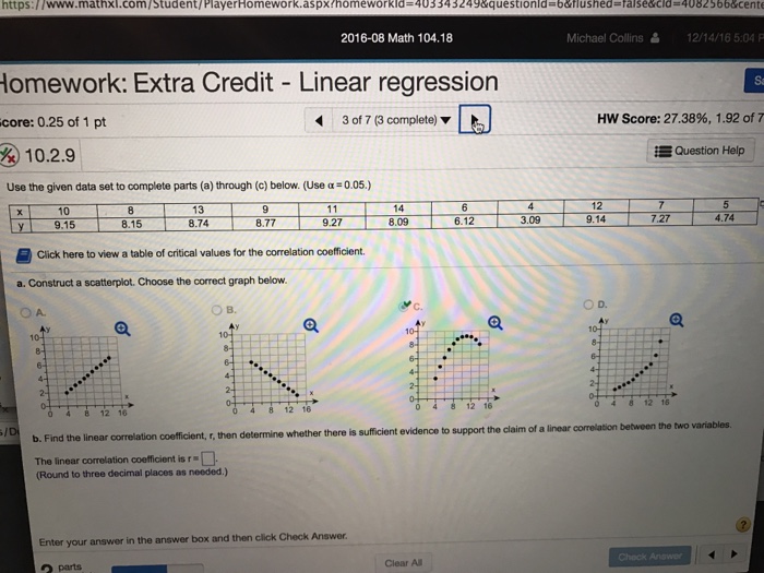 Solved B) find the linear coefficient, r, then determine | Chegg.com