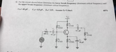 Solved For the circuit shown below determine the lower break | Chegg.com