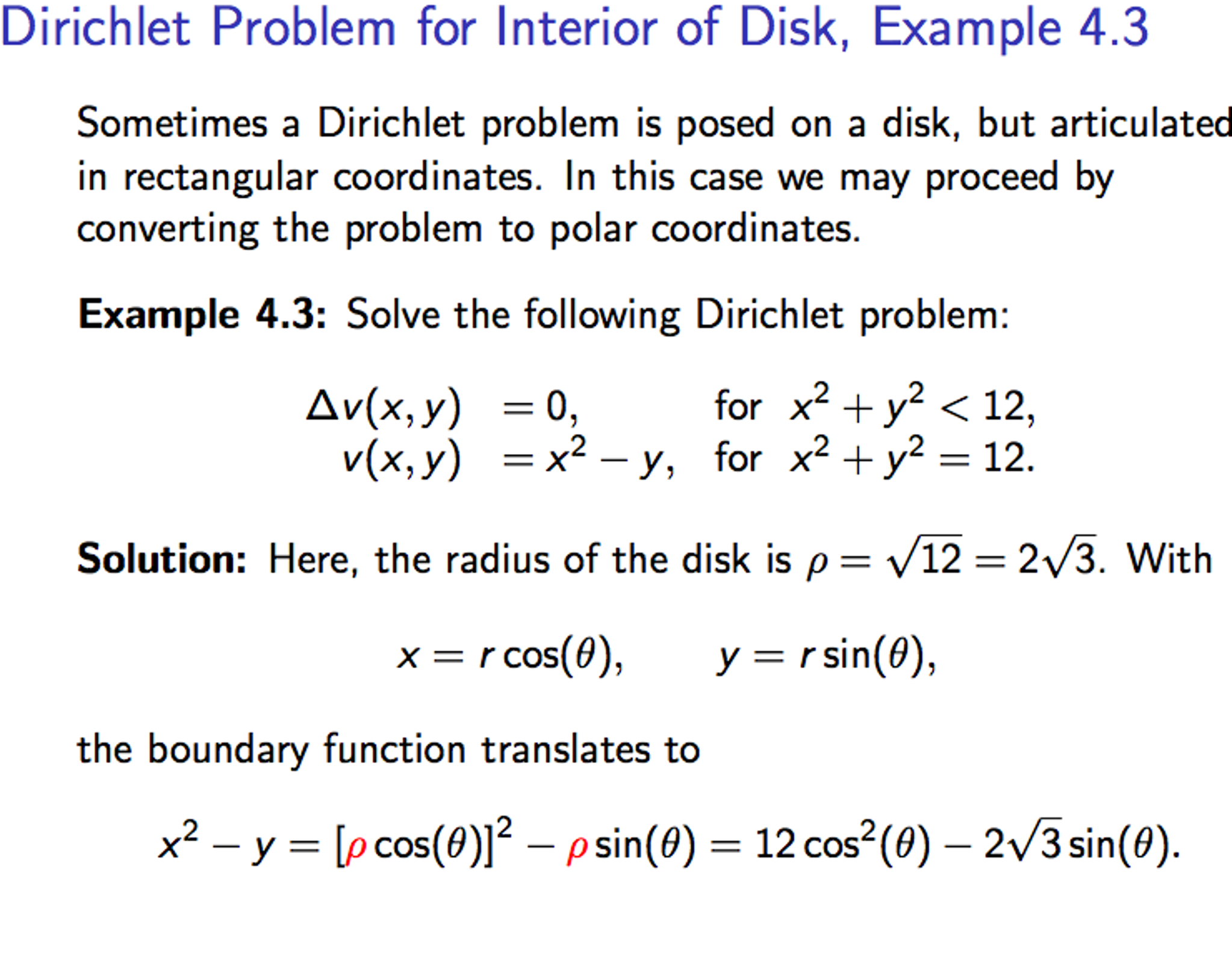 Solved Solve the following Dirichlet problem of a disk in | Chegg.com Solved Solve the following Dirichlet problem of a disk in | Chegg.com