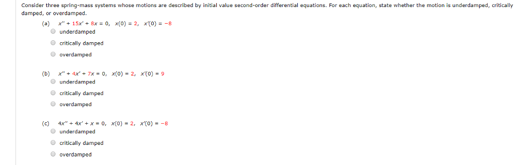 Solved Consider three spring-mass systems whose motions are | Chegg.com