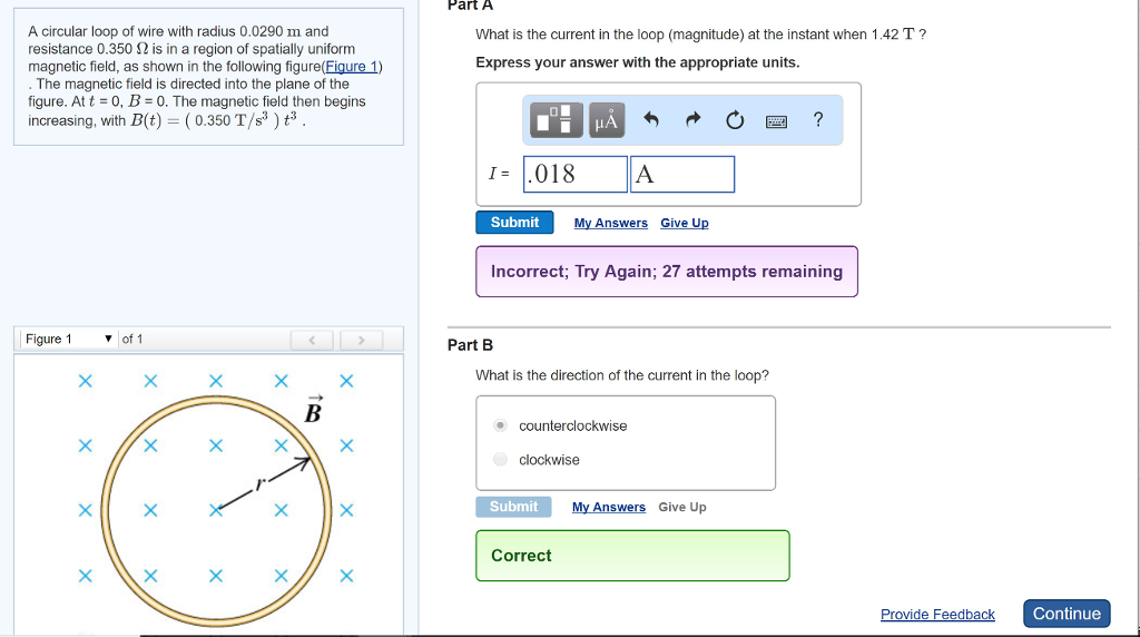 Solved Part A A circular loop of wire with radius 0.0290 m | Chegg.com