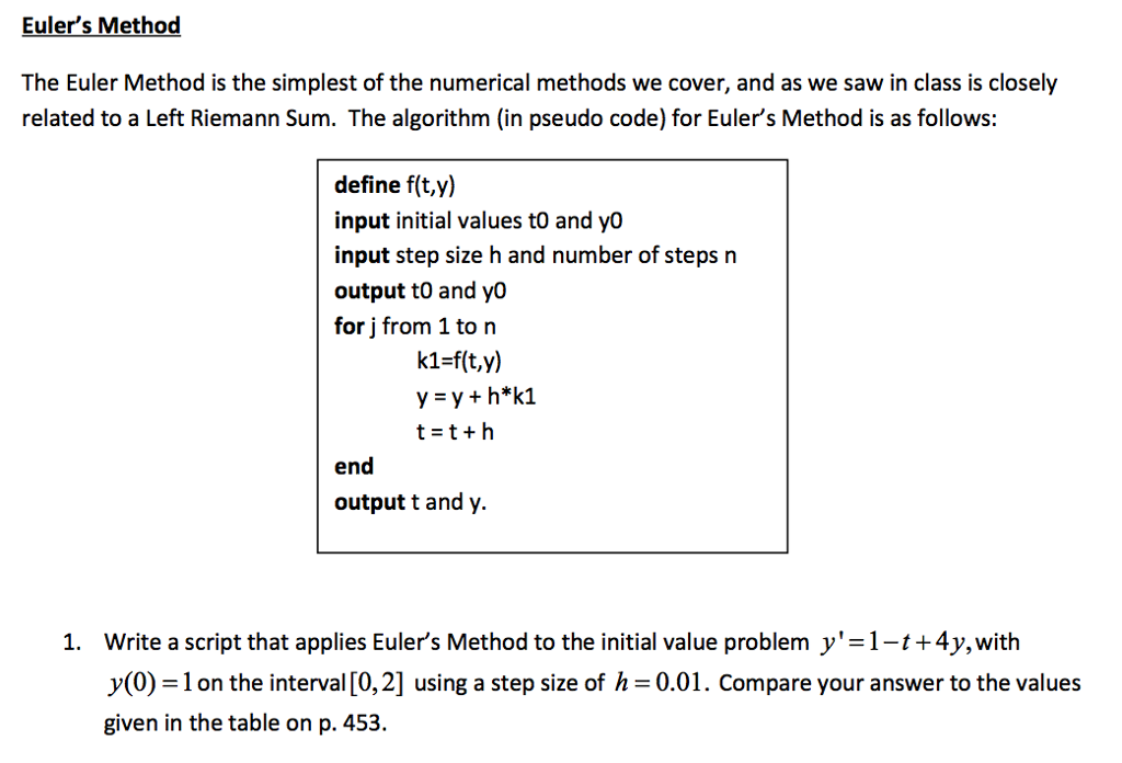 Euler's Method The Euler Method is the simplest of | Chegg.com