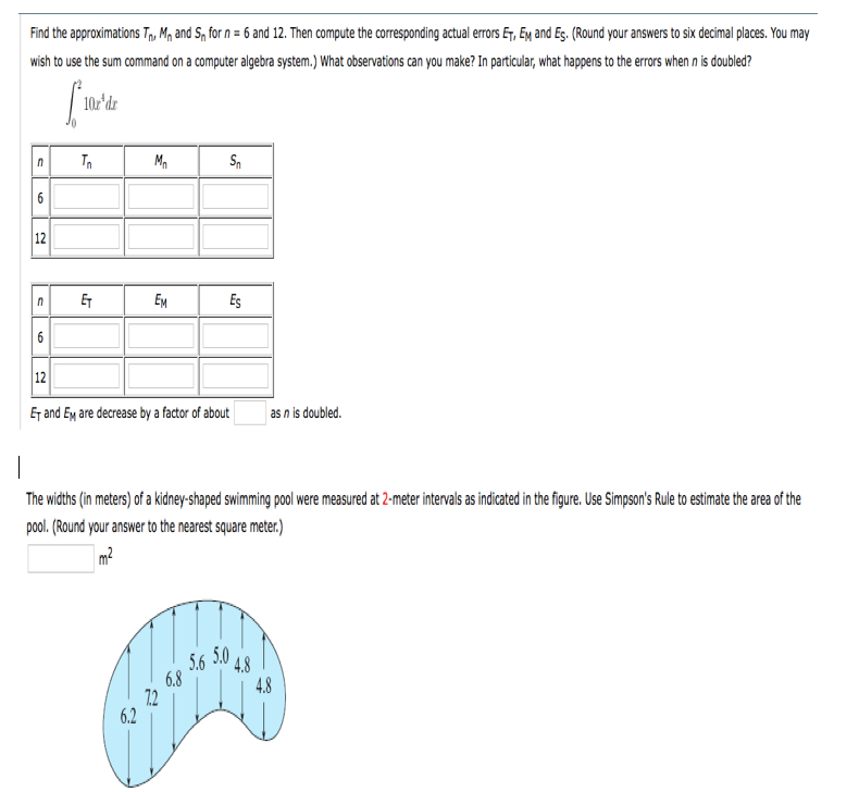 Solved Find The Approximations T N M N And S N For N 6