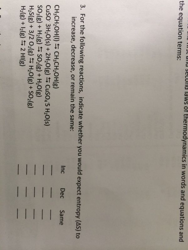 Solved For the following reactions, indicate whether you | Chegg.com