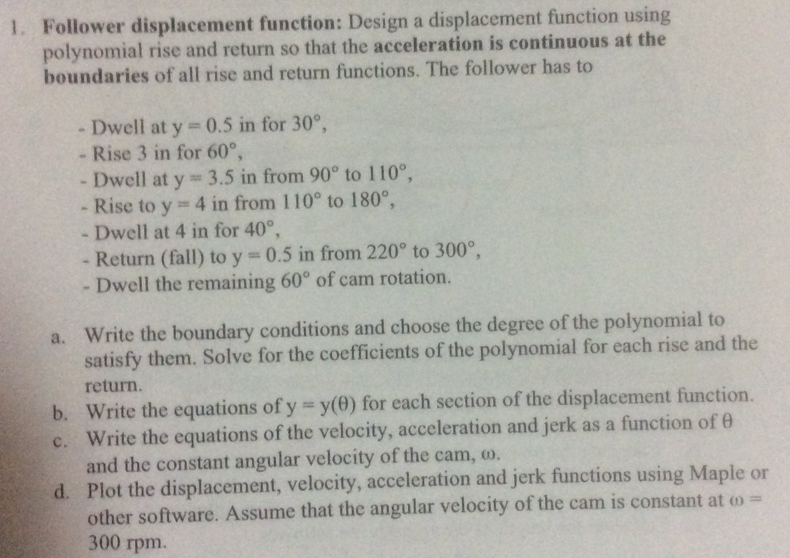 Design a displacement function using polynomial rise | Chegg.com