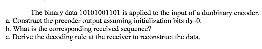 Solved The binary data 10101001101 is applied to the input | Chegg.com