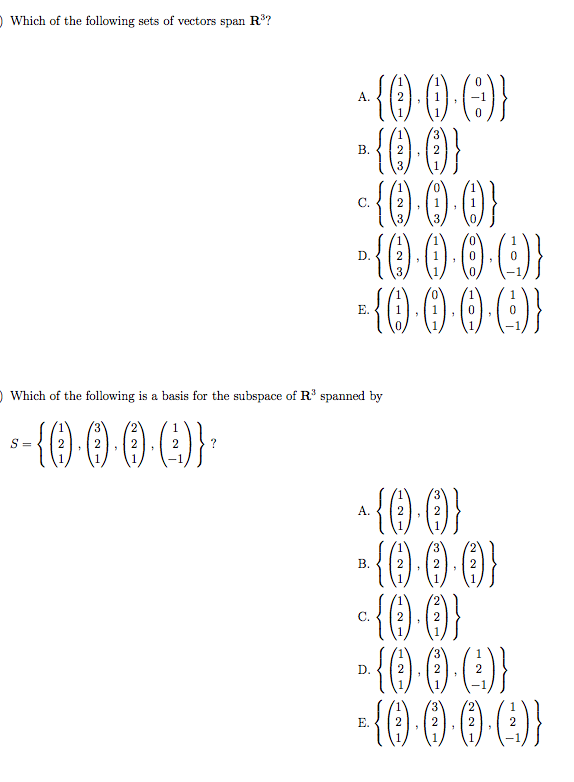 Solved Which of the following sets of vectors span R^3? | Chegg.com