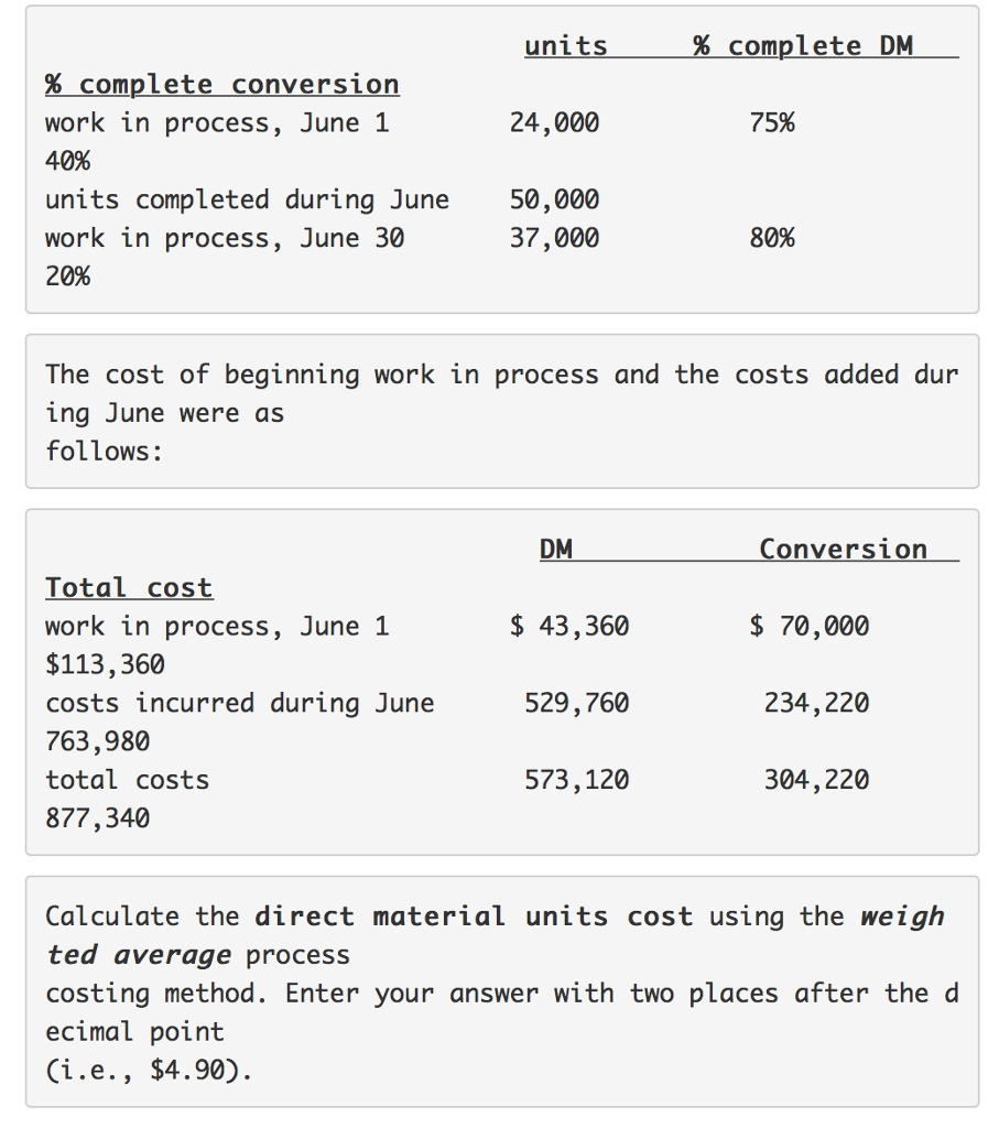 Solved The cost of beginning work in process and the costs | Chegg.com