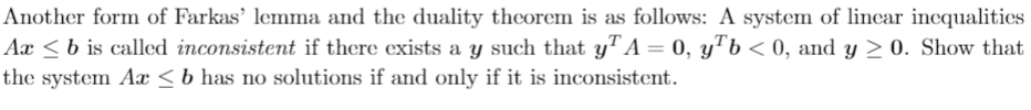Solved Another form of Farkas' lemma and the duality theorem | Chegg.com