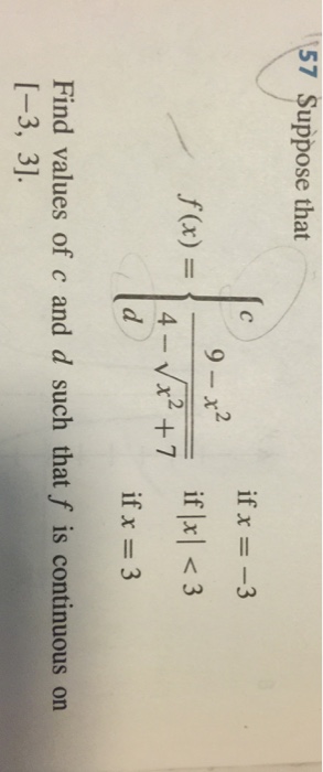 Solved Suppose that f(x) = {c 9 - x^2/4 - Squareroot x^2 + | Chegg.com