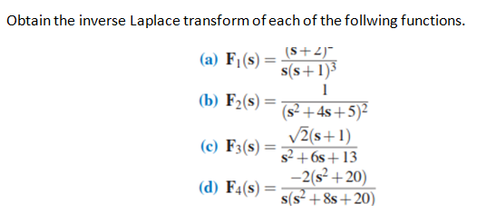 Solved Obtain the inverse Laplace transform of each of the | Chegg.com