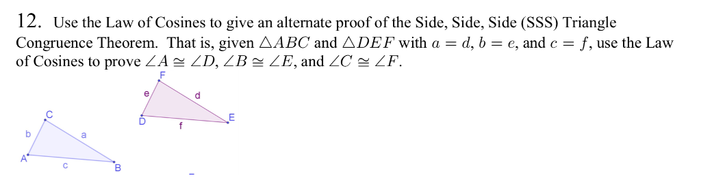 Solved 12. Use the Law of Cosines to give an alternate proof | Chegg.com
