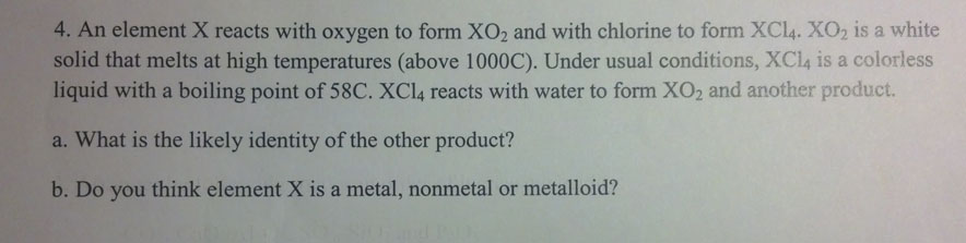 Solved An element X reacts with oxygen to form XO2 and with | Chegg.com