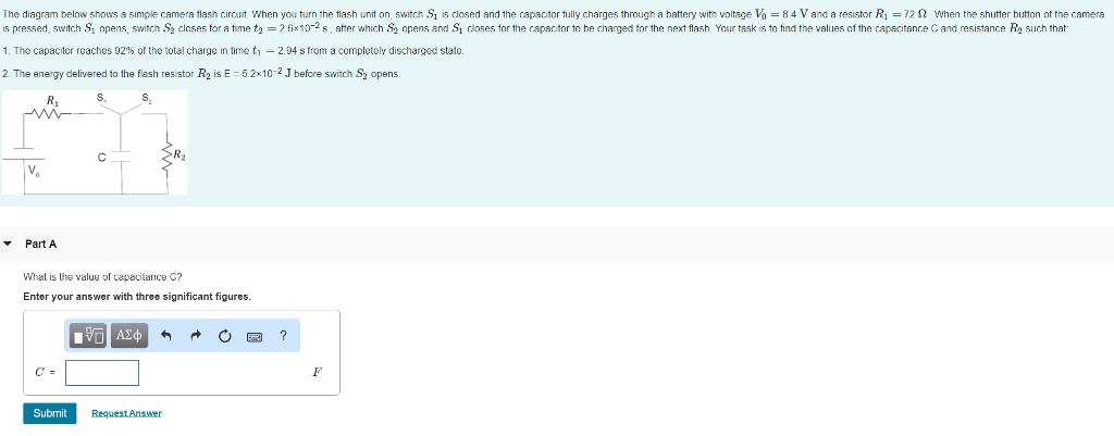Solved The diagram below shows a simple camera flash | Chegg.com