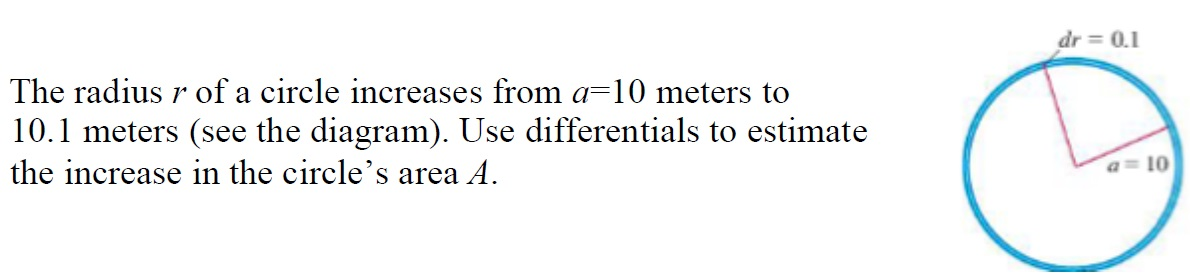 Solved The radius r of a circle increases from a=10 meters | Chegg.com
