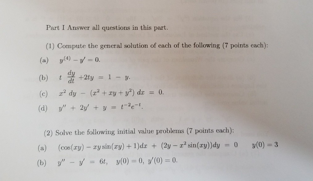 Solved Part I Answer all questions in this part. (1) Compute | Chegg.com