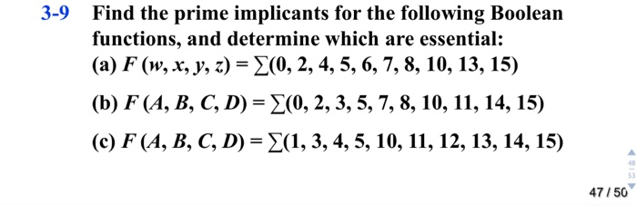 Solved Find the prime implicants for the following Boolean | Chegg.com