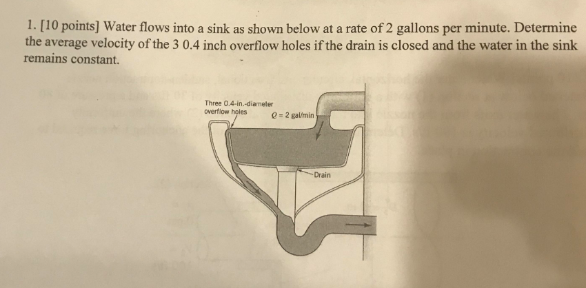 Solved 1. [10 points] Water flows into a sink as shown below | Chegg.com