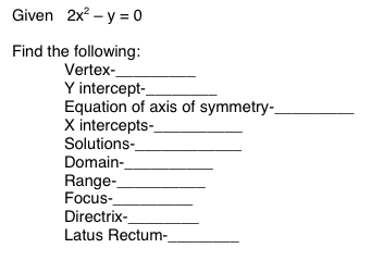 Solved Given 2x2-y= Find the following: Vertex-_ Y | Chegg.com