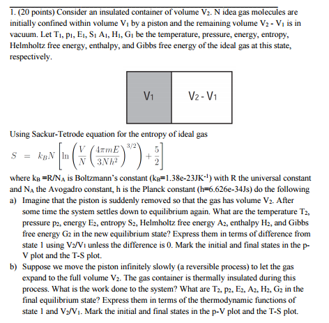 Solved Consider an insulated container of volume V_2. N idea | Chegg.com