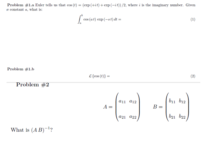 Solved Euler tells us that cos(t) = (exp(+it) + exp(-it))/2, | Chegg.com