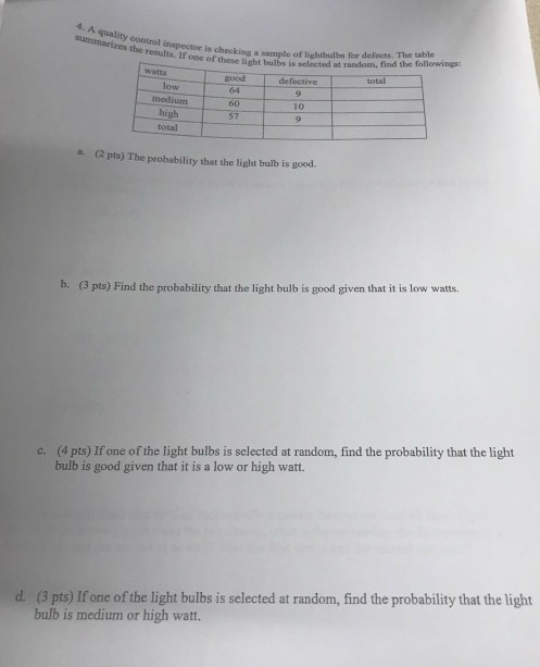 Solved quality one cheking a sample of lightbulbs for | Chegg.com