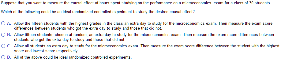 Solved Suppose that you want to measure the causal effect of | Chegg.com