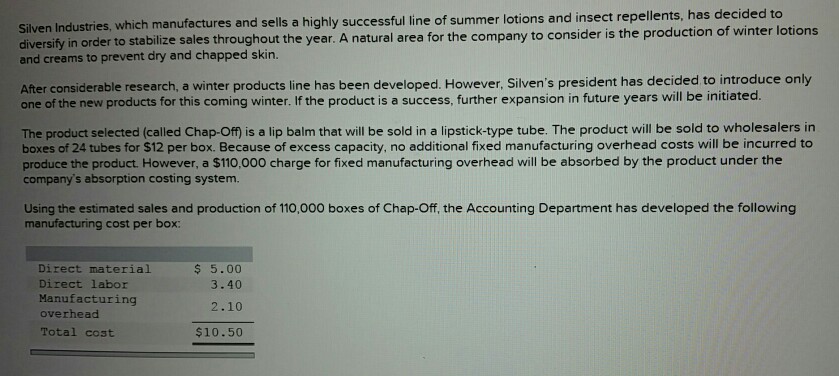 Solved Silven Industries, which manufactures and sells a | Chegg.com
