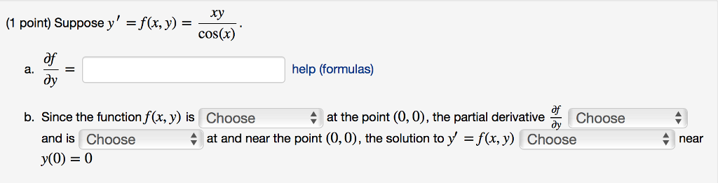 Solved xy cos(x) (1 point Suppose y of ?? a. help (formulas) | Chegg.com