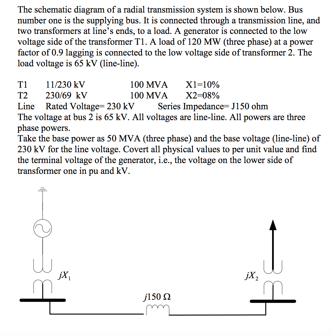 Solved The schematic diagram of a radial transmission system | Chegg.com