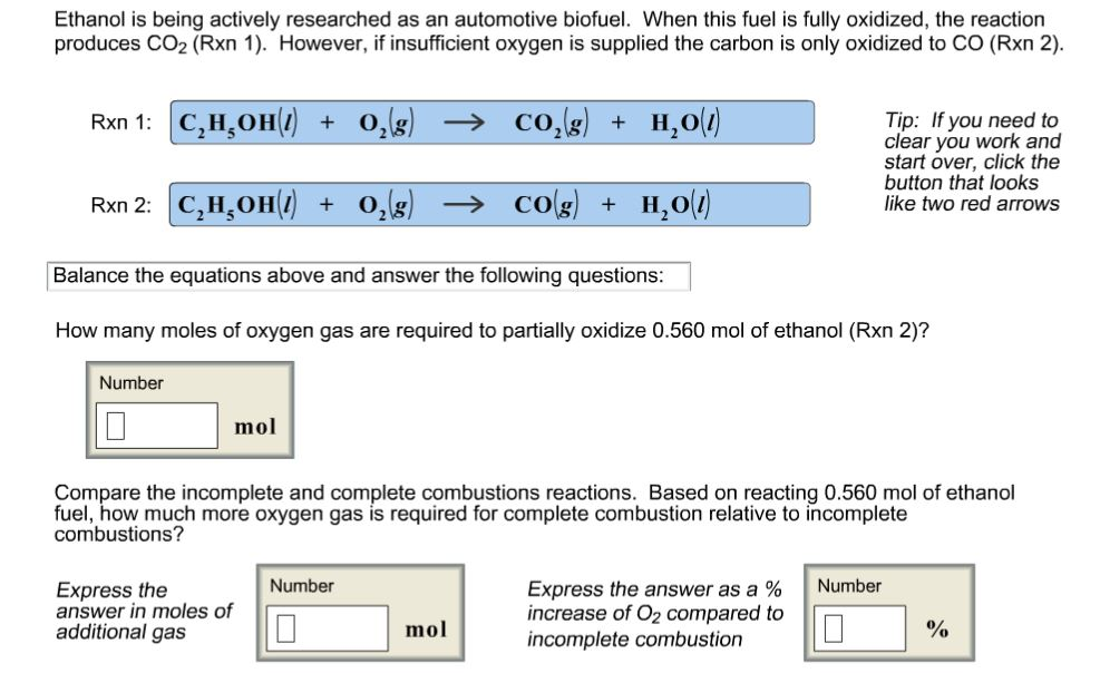 Incomplete Combustion Reaction