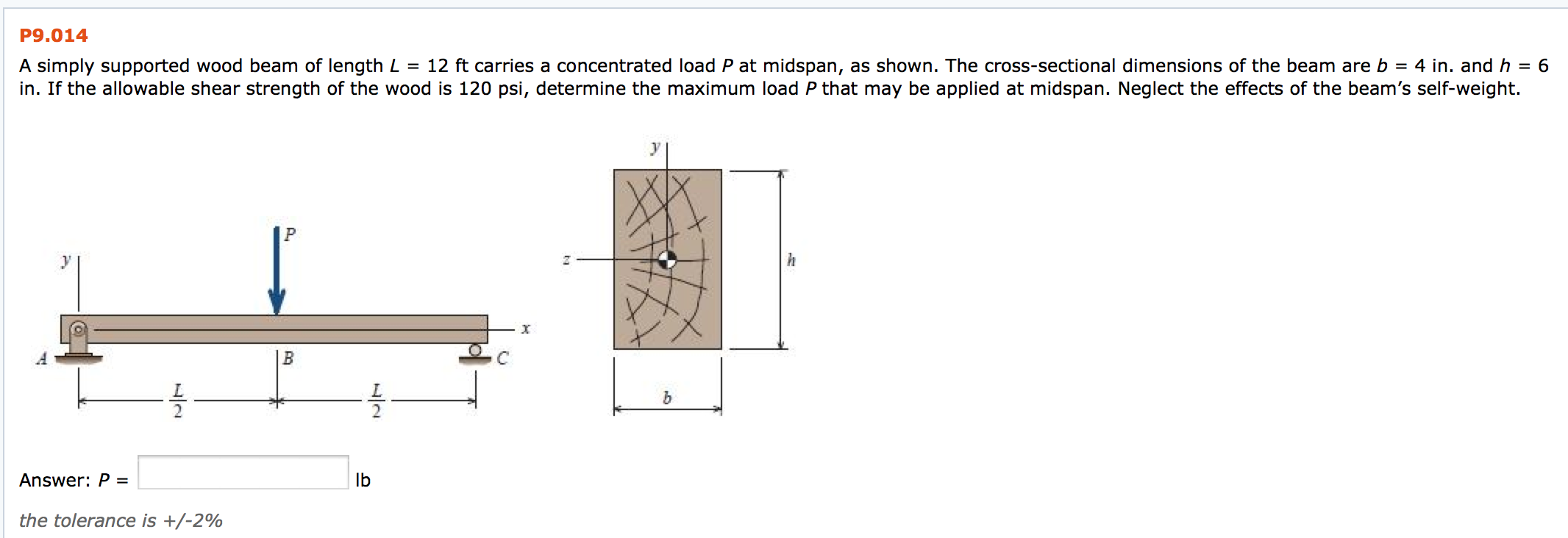 Solved A simply supported wood beam of length L = 12 ft | Chegg.com