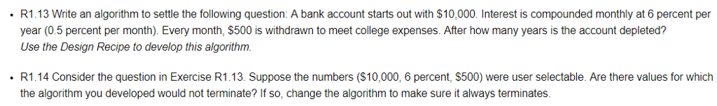 Solved R1.13 Write an algorithm to settle the following | Chegg.com