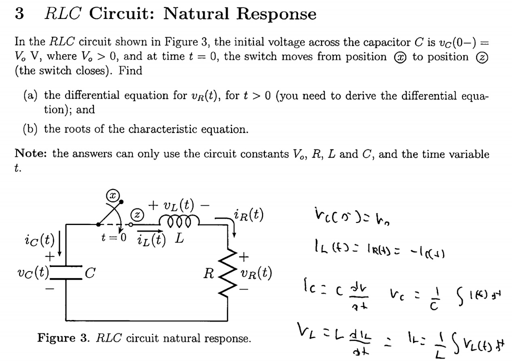 Solved 3 RLC Circuit: Natural Response In the RLC circuit | Chegg.com