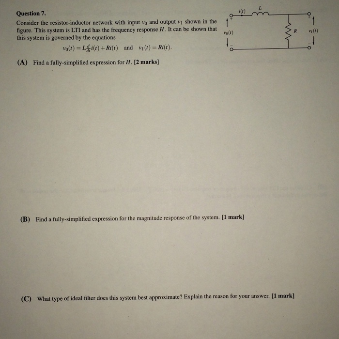 Solved Consider The Resistor Inductor Network With Input