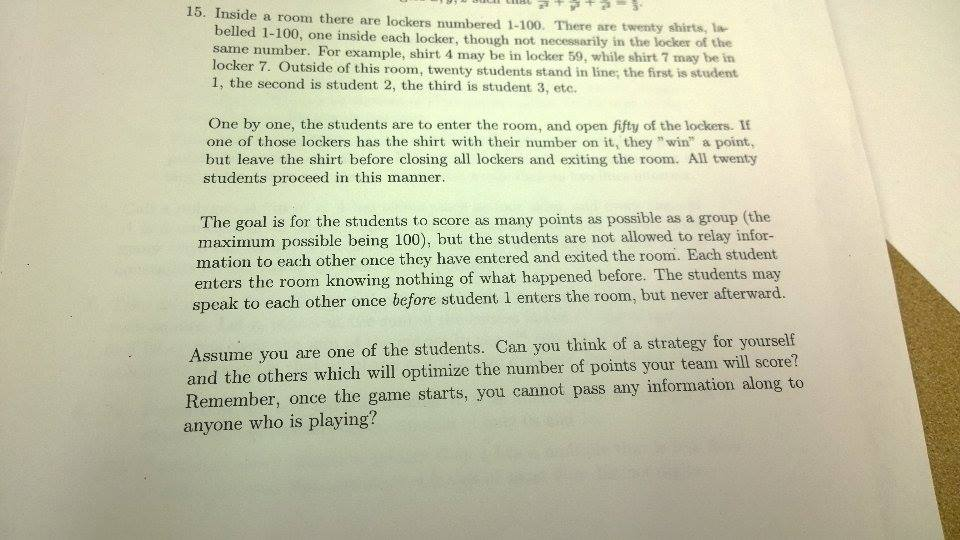 Solved Inside a room there are lockers numbered 1-100. | Chegg.com