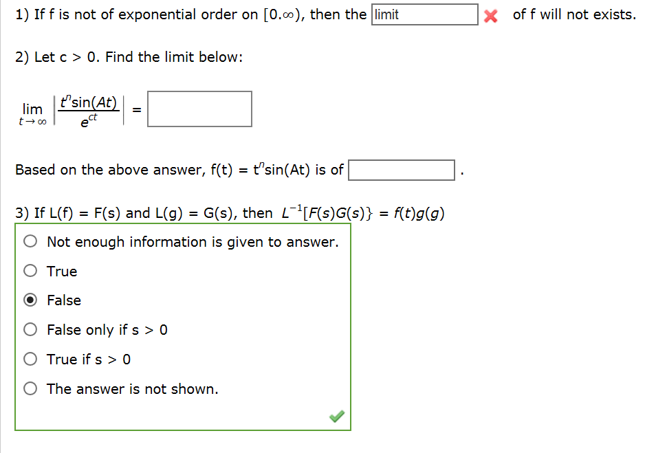 Solved If f is not of exponential order on [0,infinity), | Chegg.com