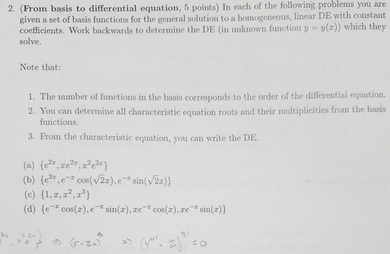 Solved 2. (From basis to differential equation, 5 points) In | Chegg.com