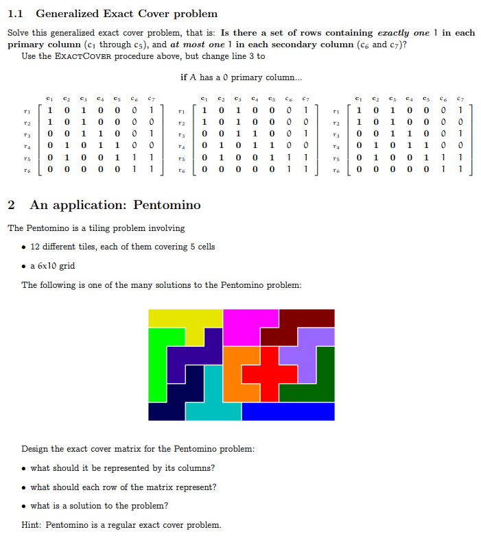 1 Regular Exact Cover problem Use backtracking to | Chegg.com
