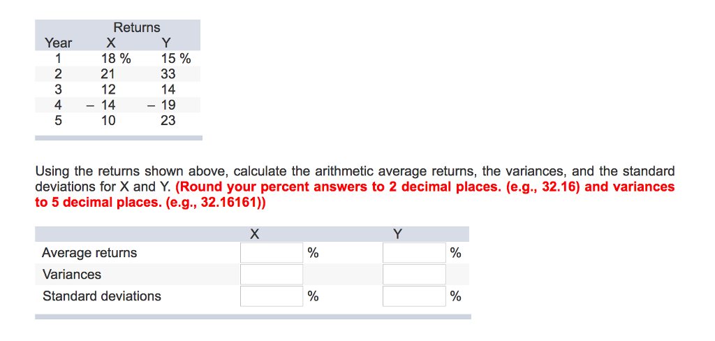 Solved Using the returns shown above, calculate the | Chegg.com Solved Using the returns shown above, calculate the | Chegg.com