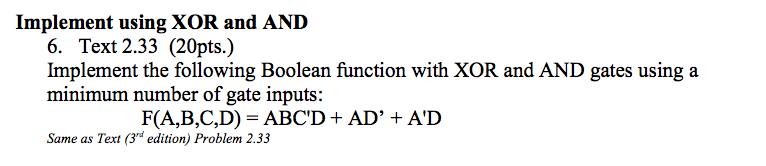Solved Implement using XOR and AND Text 2.33 Implement the | Chegg.com