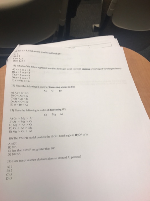 Solved For n = 3, what are the possible sublevels 0 0, 1 | Chegg.com