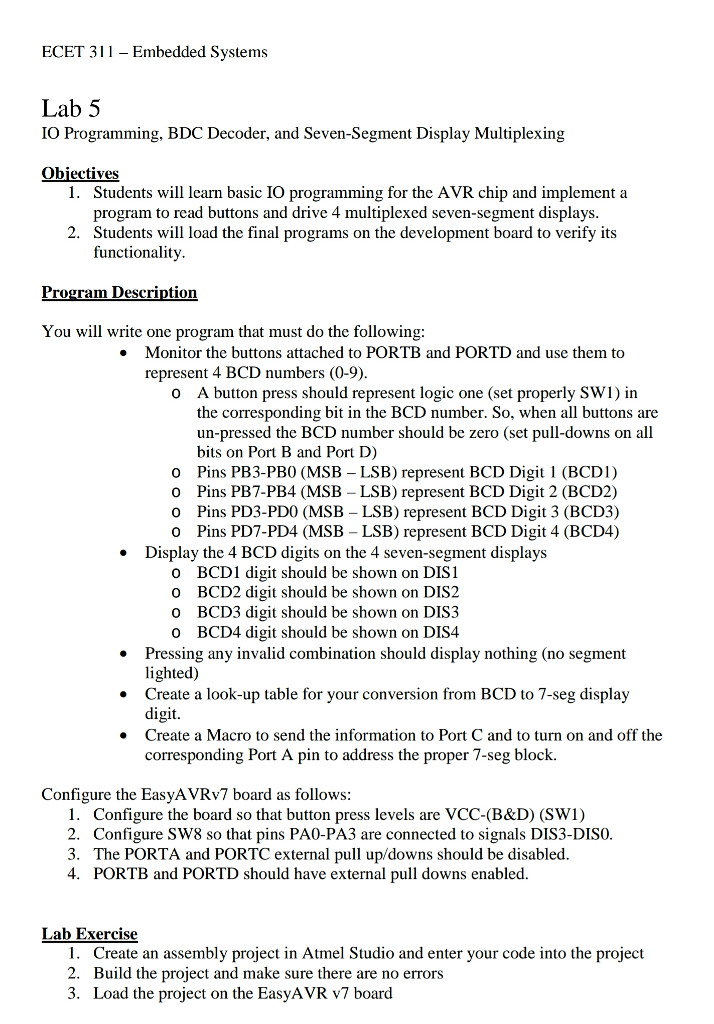 Solved IO Programming, BDC Decoder, and Seven-Segment | Chegg.com