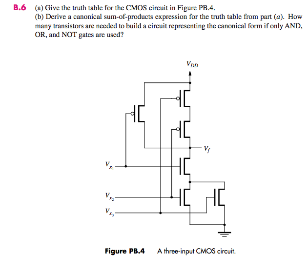 Solved B.6 (a) Give the truth table for the CMOS circuit in | Chegg.com