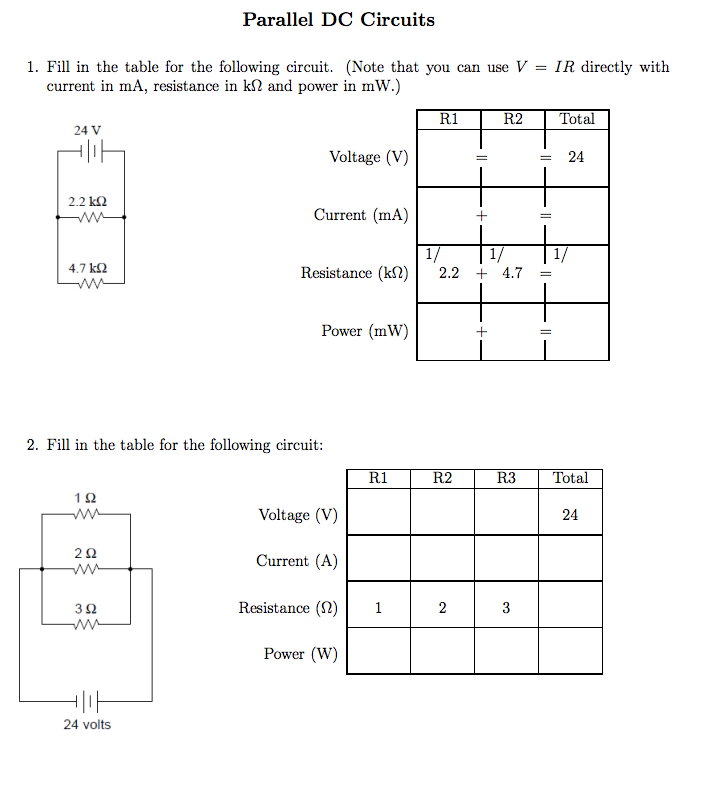 Solved Parallel DC Circuits 1. Fill in the table for the | Chegg.com