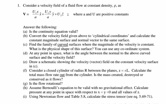 Solved 1. Consider a velocity field of a fluid flow at | Chegg.com