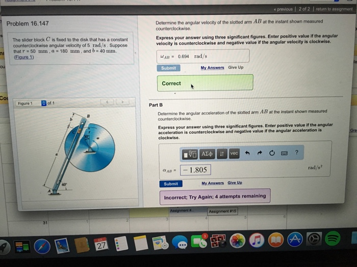 Solved The slider block C is fixed to the disk that has a | Chegg.com